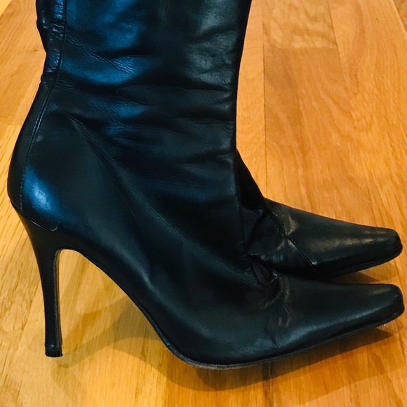 Charles David | Shoes | Charles David Black Leather High Heel Boots Sz ...